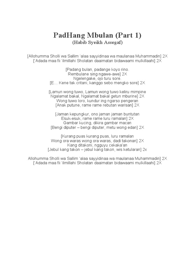 Lirik Syiir Tanpo Waton Dan Padang Bulan | PDF