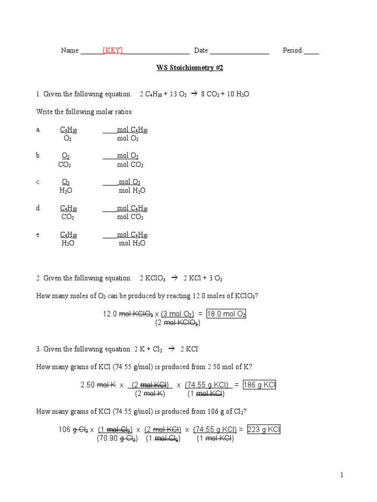 .Ws Stoich 2 Key | PDF | Mole (Unit) | Chemical Substances
