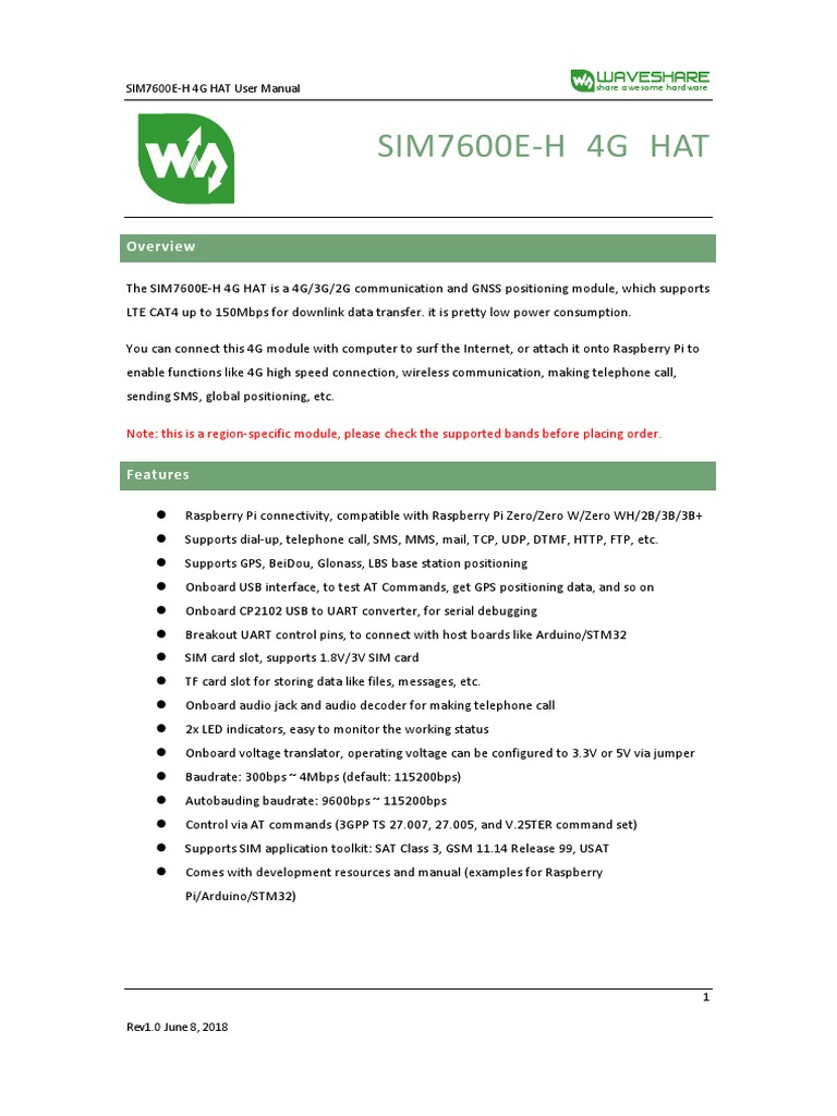 SIM7600E H 4G HAT Manual EN | PDF | 4 G | Raspberry Pi