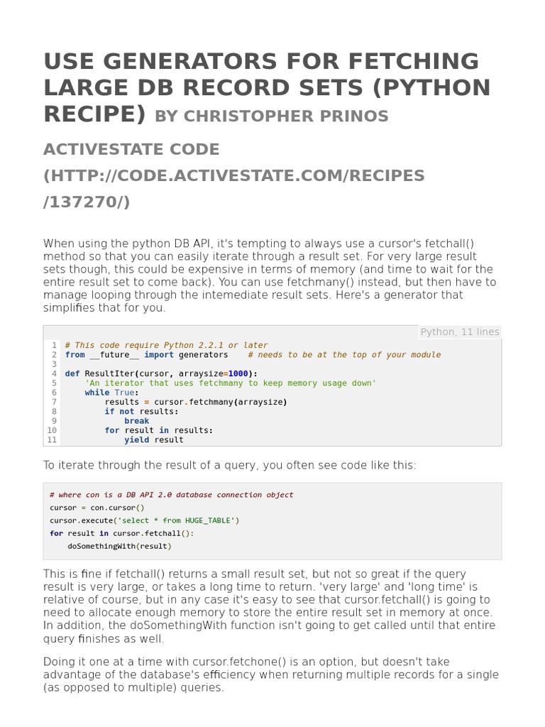 Use Generators For Fetching Large DB Record Sets | PDF | Databases ...