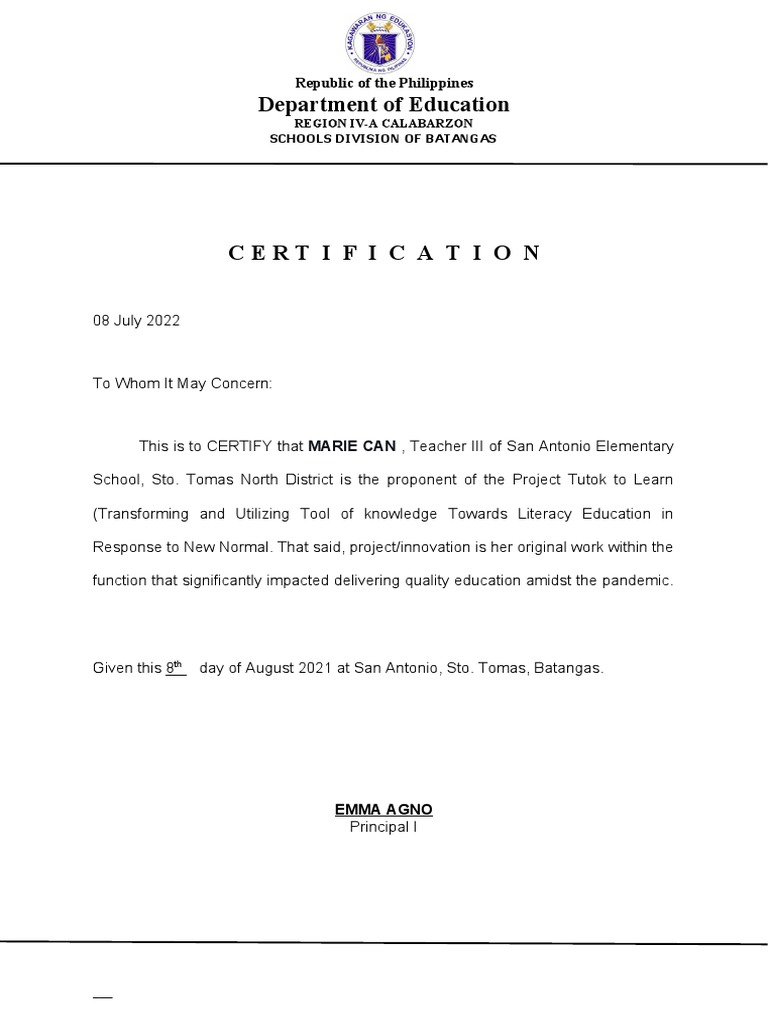 Certification On Innovation | PDF