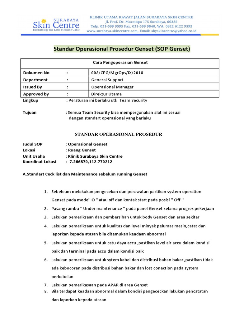 SOP Operation Genset | PDF