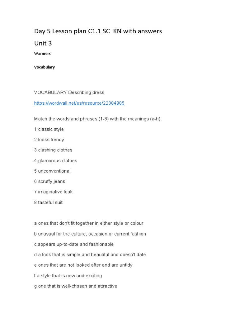 Day 5 Lesson Plan C1.1 TS KN With Answers | PDF | Clause | Verb