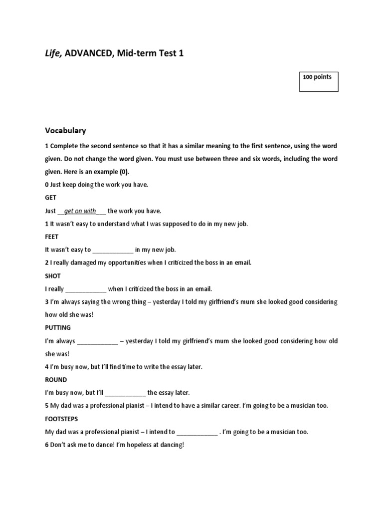 Life 2e ADVANCED Mid-Term Test 1 | PDF | Learning | Memory