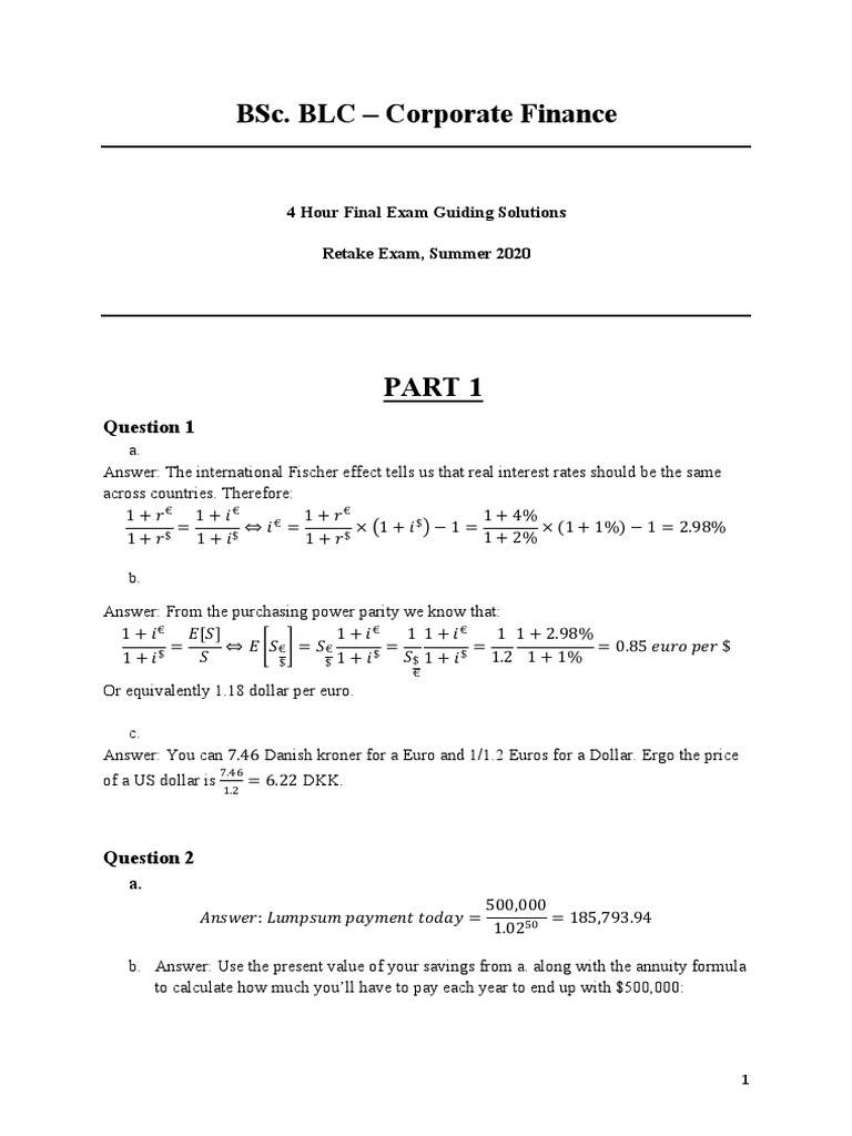 2020 Retake Solutions Exam Corporate FInance | PDF | Bonds (Finance ...