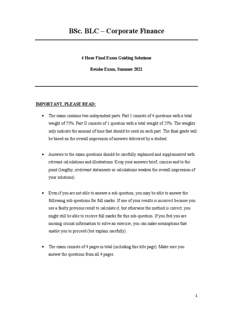 2021 Retake Solutions Exam in Corporate Finance | PDF | Option (Finance ...