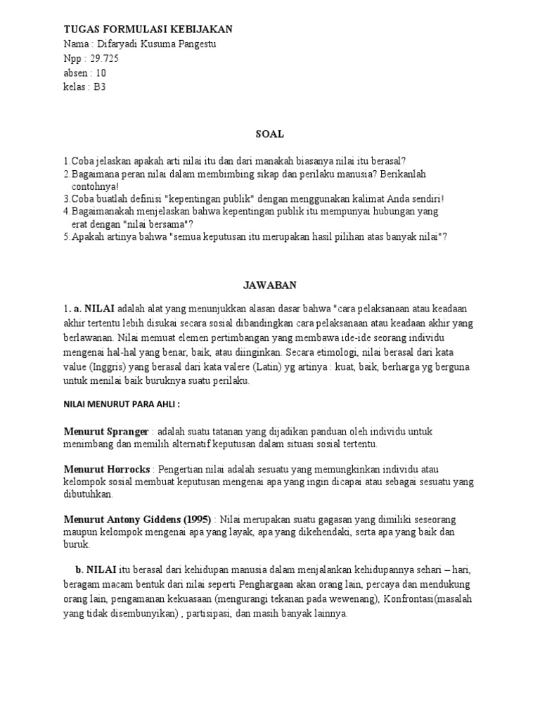 Tugas Formulasi Kebijakan | PDF