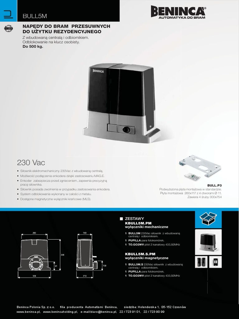 Beninca Bull5m Karta Katalogowa | PDF