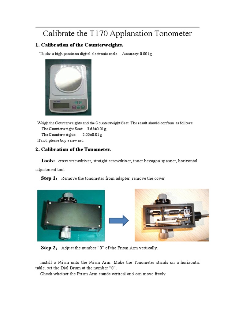 T170 Applanation Tonometer Service Manual | PDF | Tools | Equipment