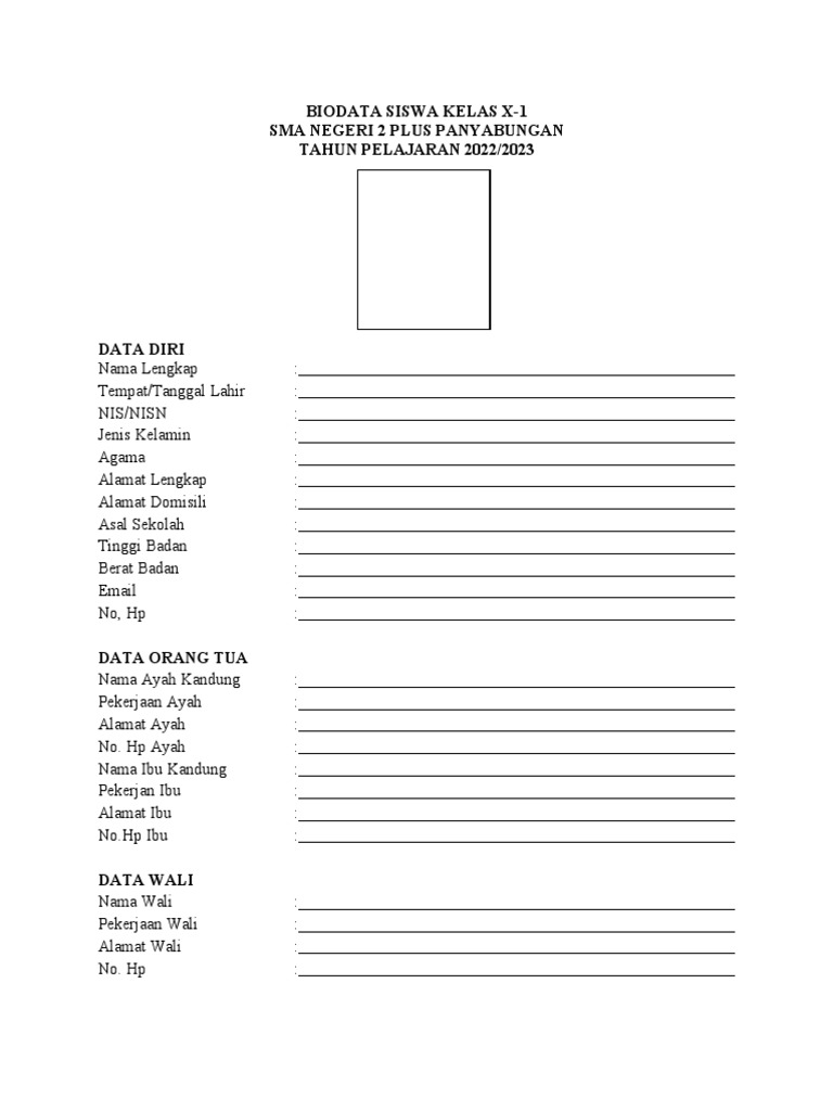 Format Biodata Siswa | PDF