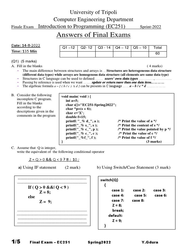 AnswerFinal Spring2022 EC251 | PDF | Integer (Computer Science) | Computer Engineering