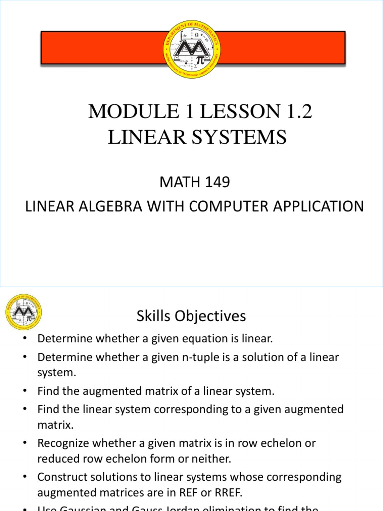m1 l1.2 - Linear Systems | PDF | System Of Linear Equations | Equations