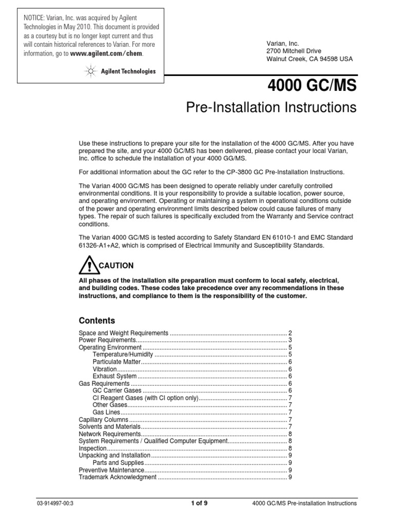 4000 GC/MS: Pre-Installation Instructions | PDF | Gas Chromatography ...