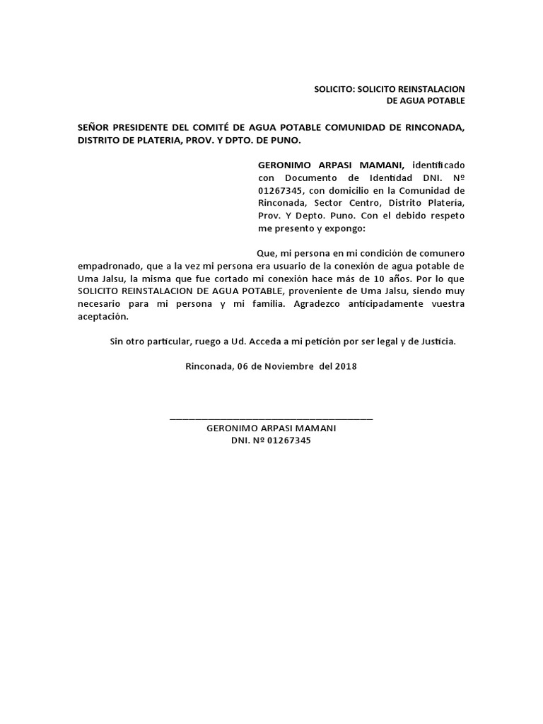 Solicitud Agua Potable | PDF