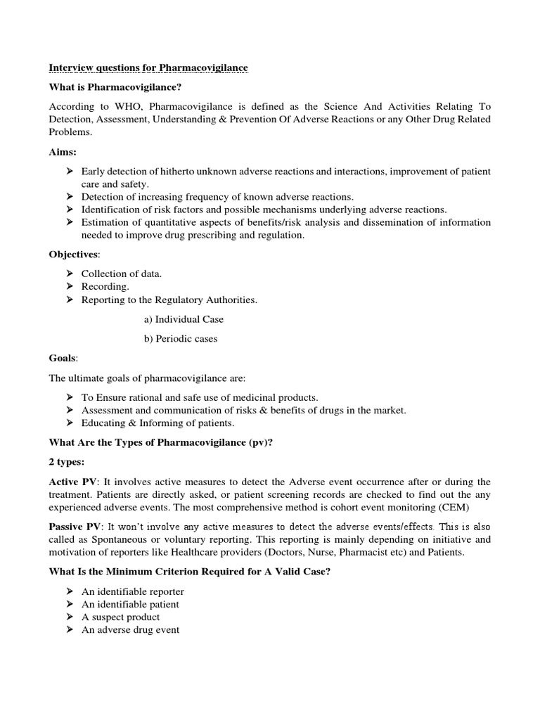 Interview Questions For Pharmacovigilance | PDF | Pharmacovigilance ...