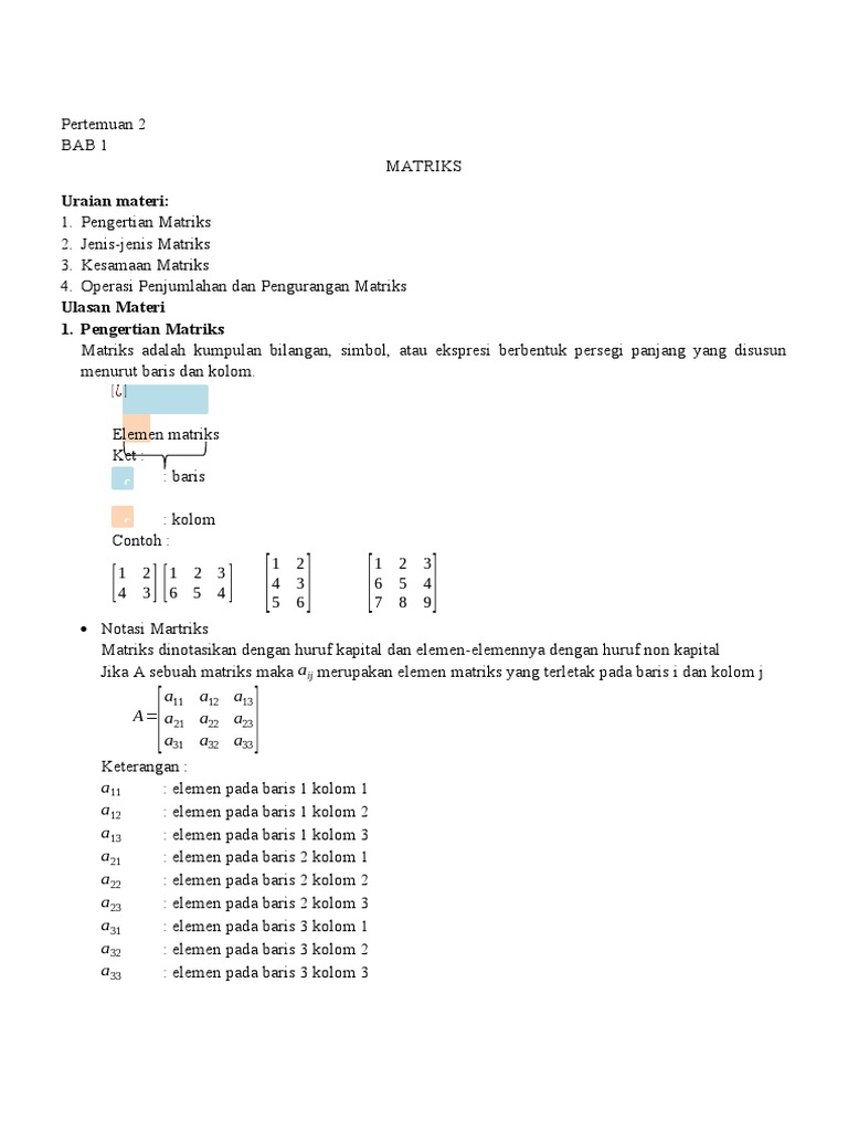 M1 - Pertemuan 3 (Konsep Matriks) | PDF
