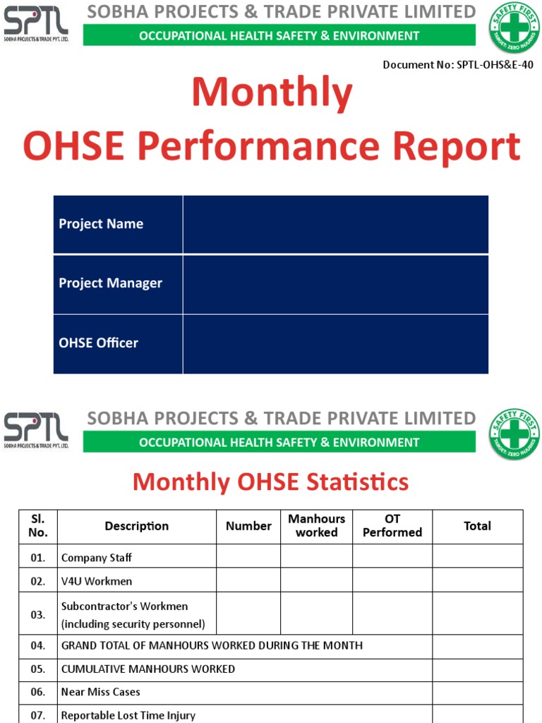 Monthly OHSE Performance Report | PDF | Occupational Safety And Health | Workplace