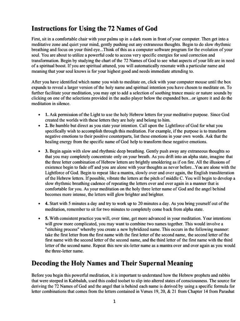 Instructions For Using The 72 Names of God Instructions For Using The 72 Names of God | PDF ...