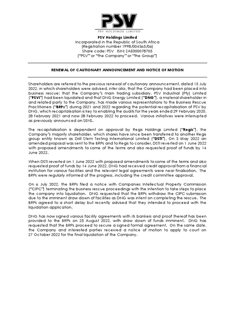 Statement | PDF | Liquidation | Private Law