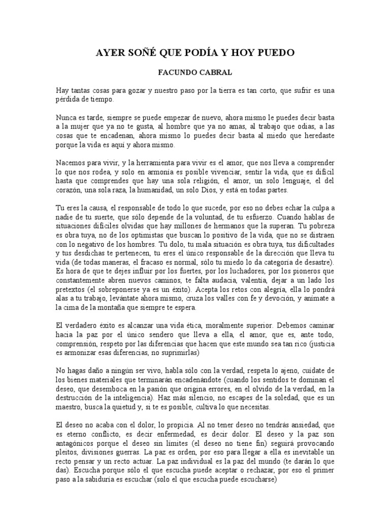 Ayer Soñe Que Podia y Hoy Puedo | PDF | Paz | Amor