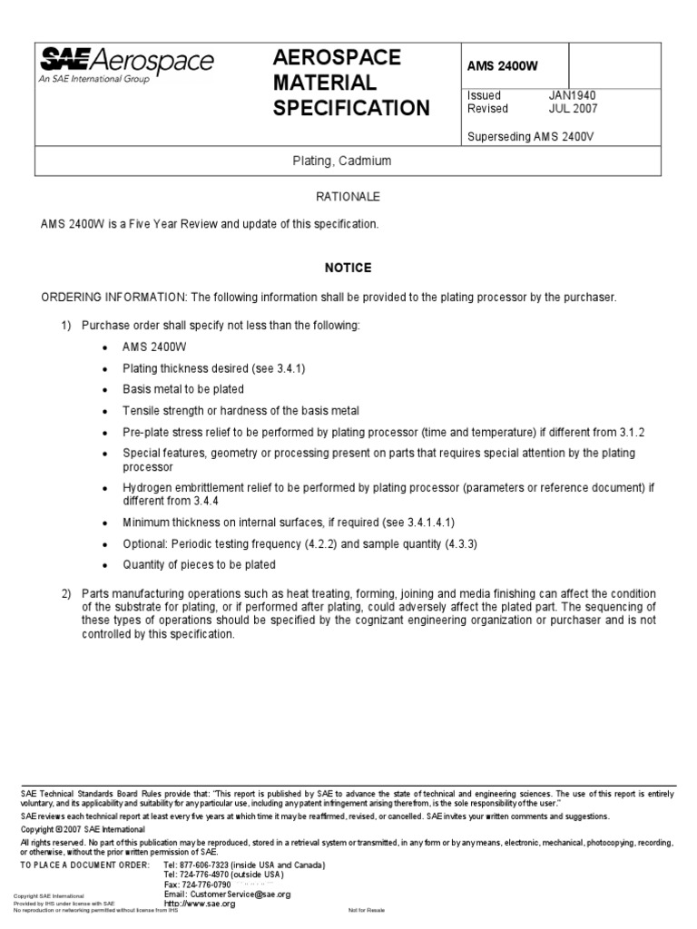 Sae Ams 2400W-2007 | PDF | Specification (Technical Standard) | Cadmium