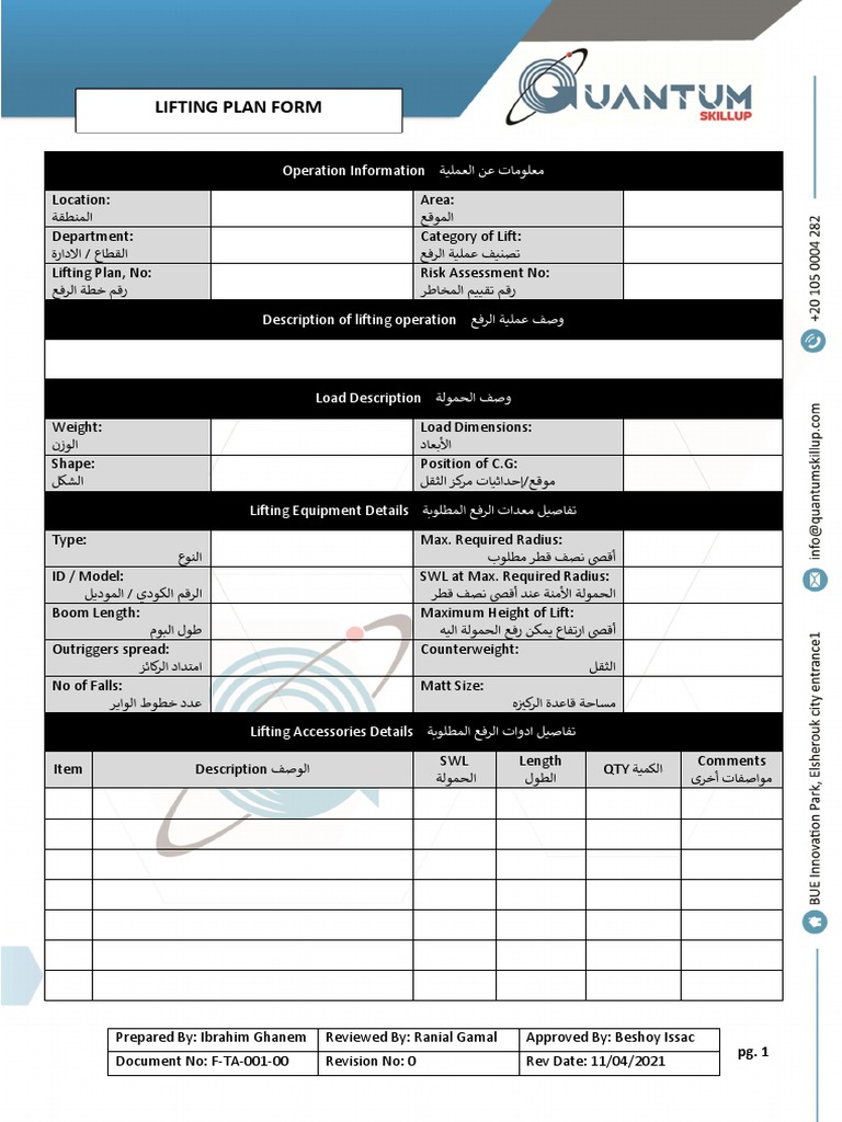 Lifting Plan Form | PDF