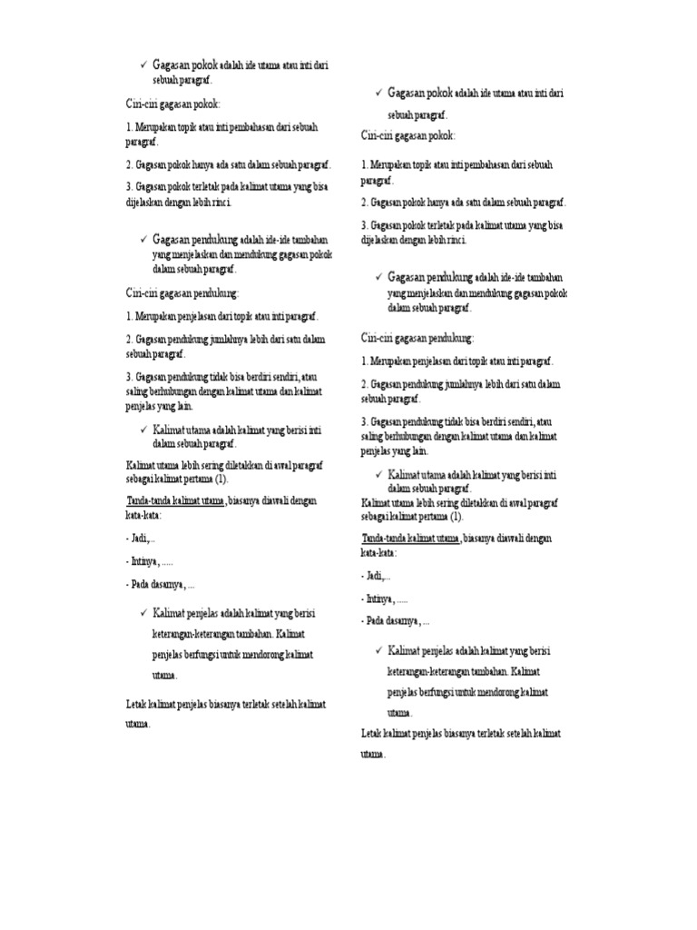 Gagasan Pokok Adalah Ide Utama Atau Inti Dari Sebuah Paragraf | PDF