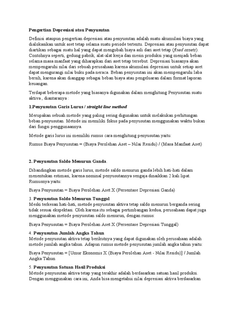 Pengertian Depresiasi Atau Penyusutan | PDF