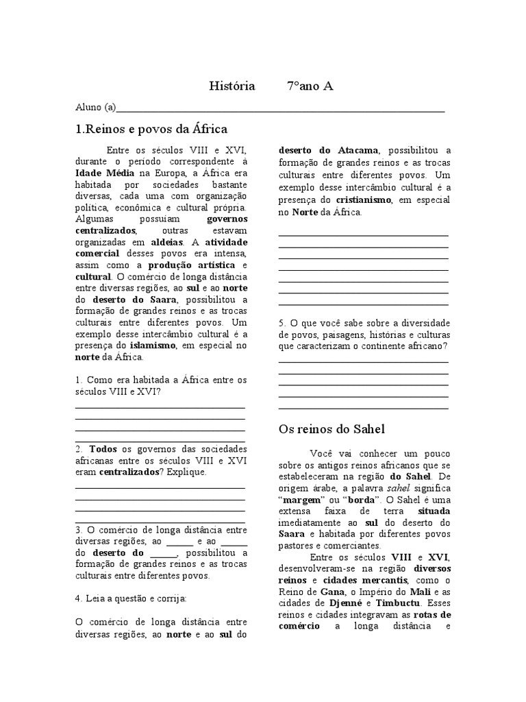 Atividade 7 Ano I | PDF | África | Saara