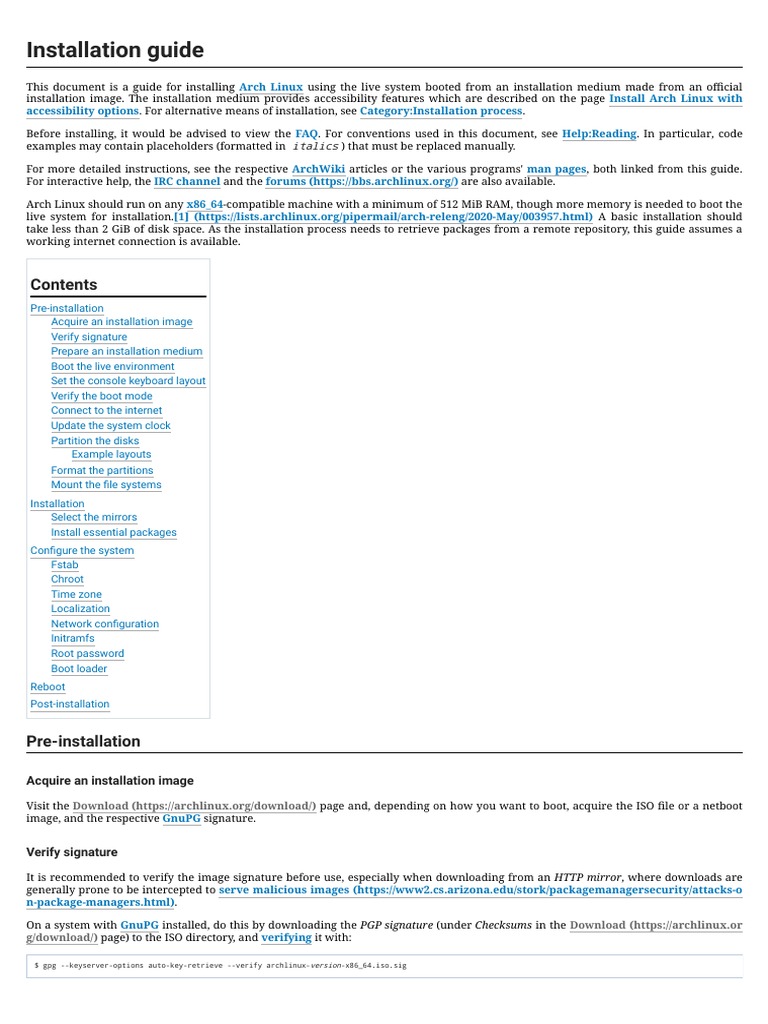 Installation Guide - ArchWiki | PDF | Booting | Computing