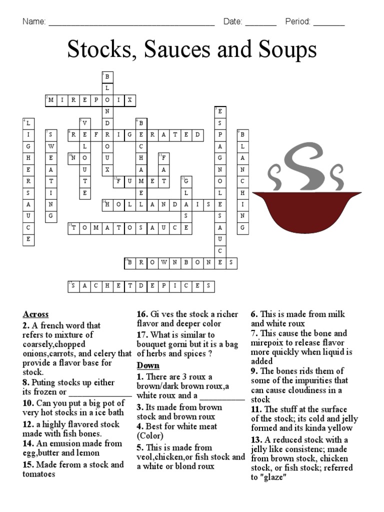 Stocks, Sauces, and Soups Worksheet | PDF | Stock (Food) | Western Cuisine