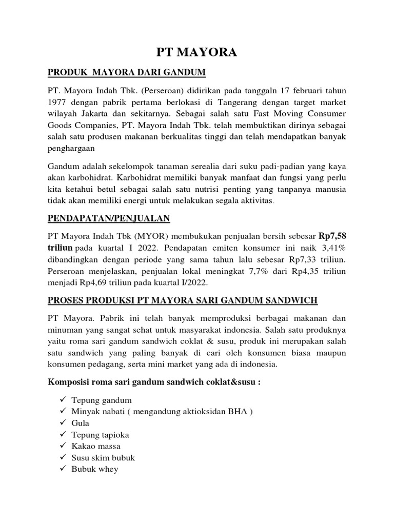 Tugas Makanan Terbuat Dari Gandum PT Mayora | PDF