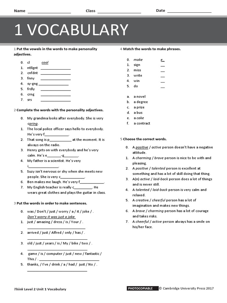 Grade 7 Unit 1 Vocabulary Revision | PDF | Linguistics