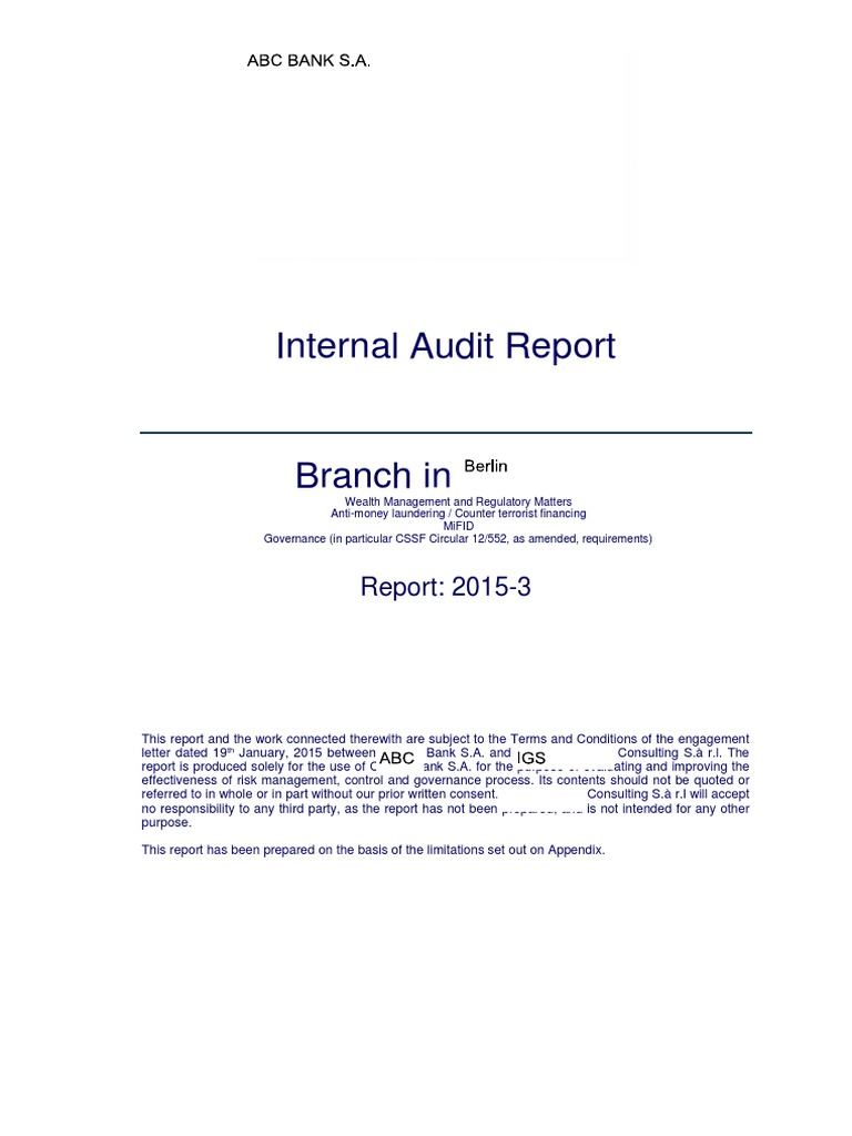 Catella Bank Internal Audit Report 2015-3 - Branch in Sweden | PDF ...