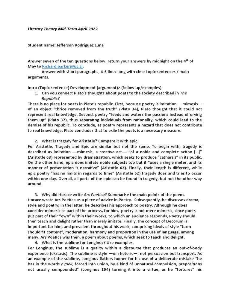 Literary Theory MidTerm 2022 | PDF