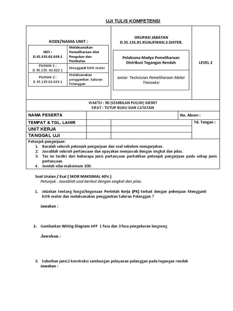 Soal Uji Tulis Har 019,022,023 Level 2 Final | PDF