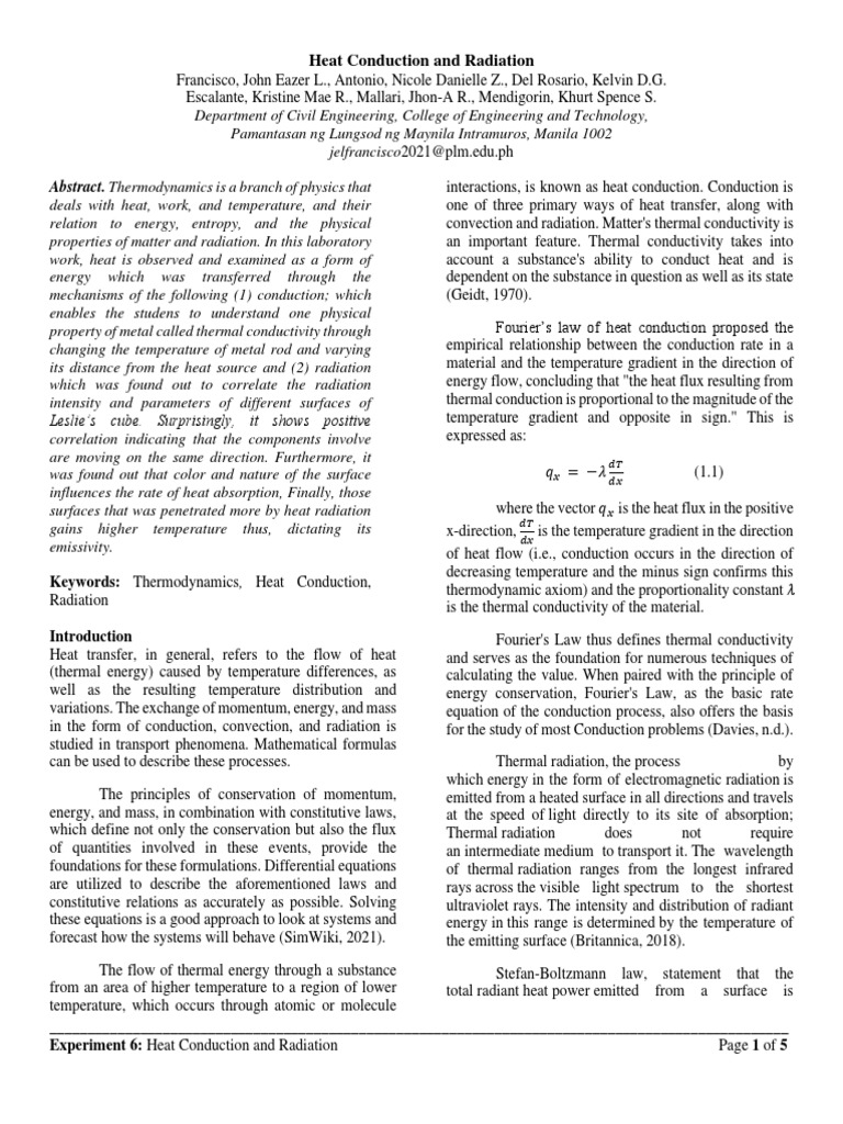 Group 2 - BSCE1 3 - Formal Lab Report#6 - CET 0122.1 11 2 | PDF | Heat | Thermal Conduction