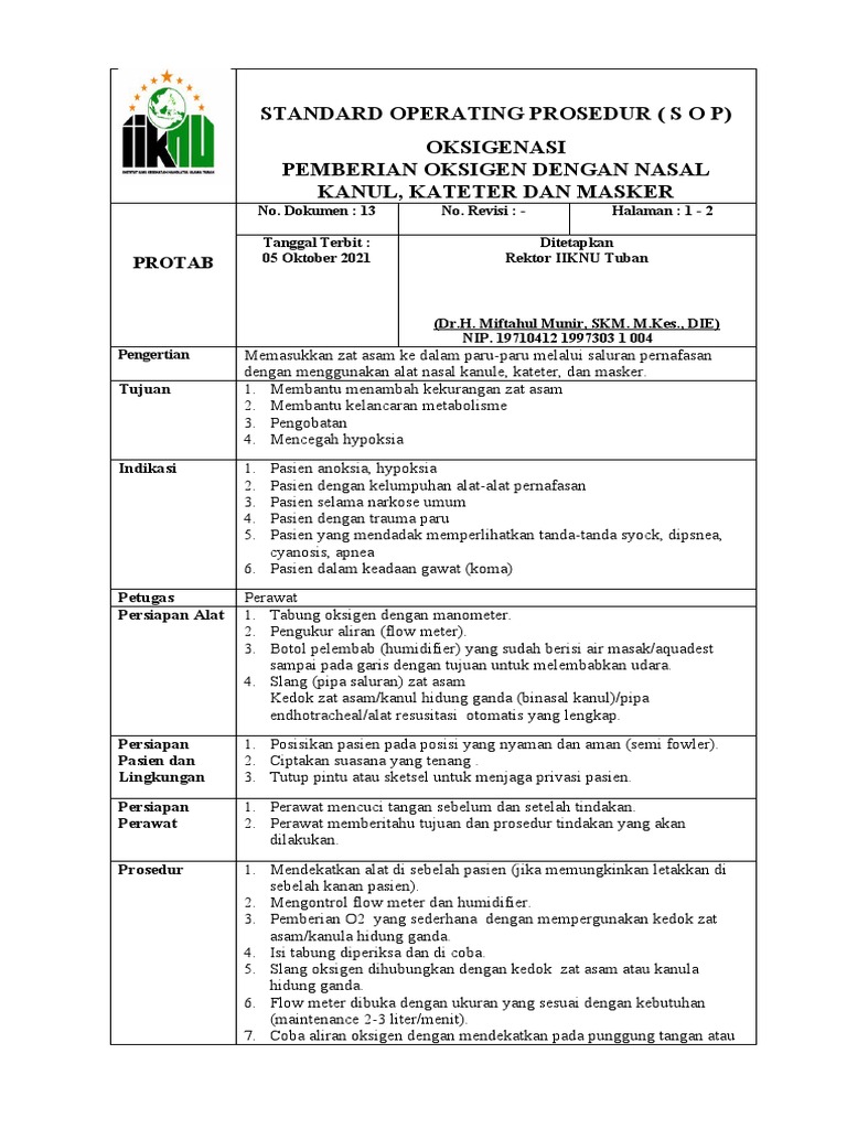 SOP Oksigenasi | PDF