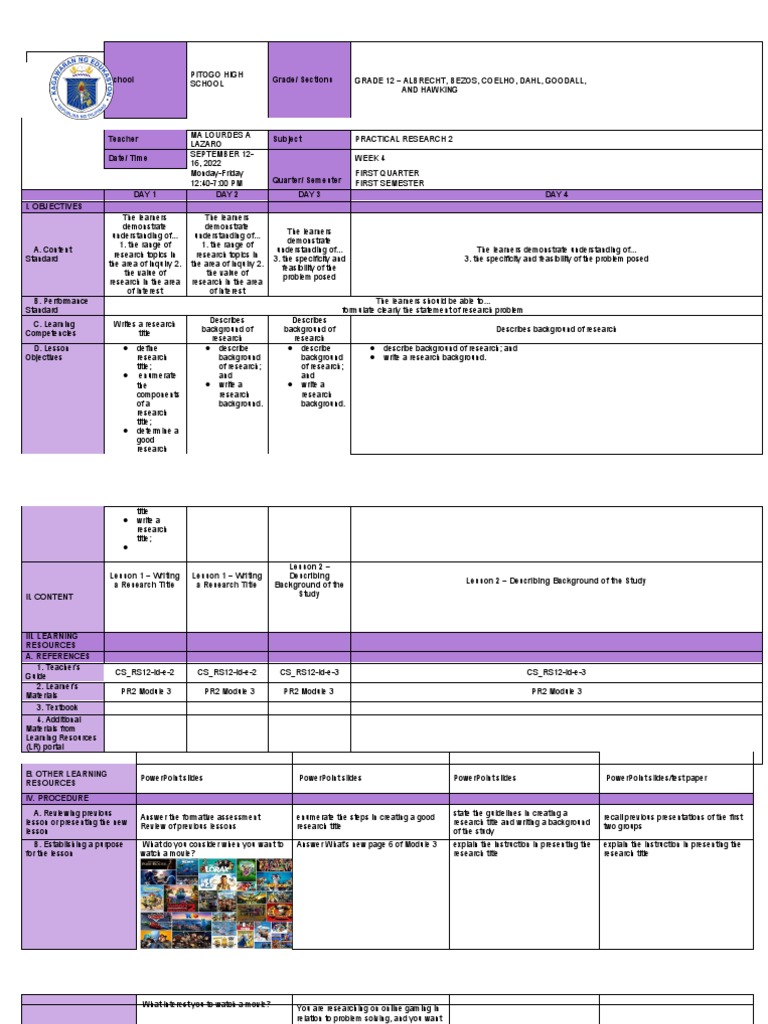 Lazaro DLL PR2 Q1 W4 | PDF | Learning | Cognition