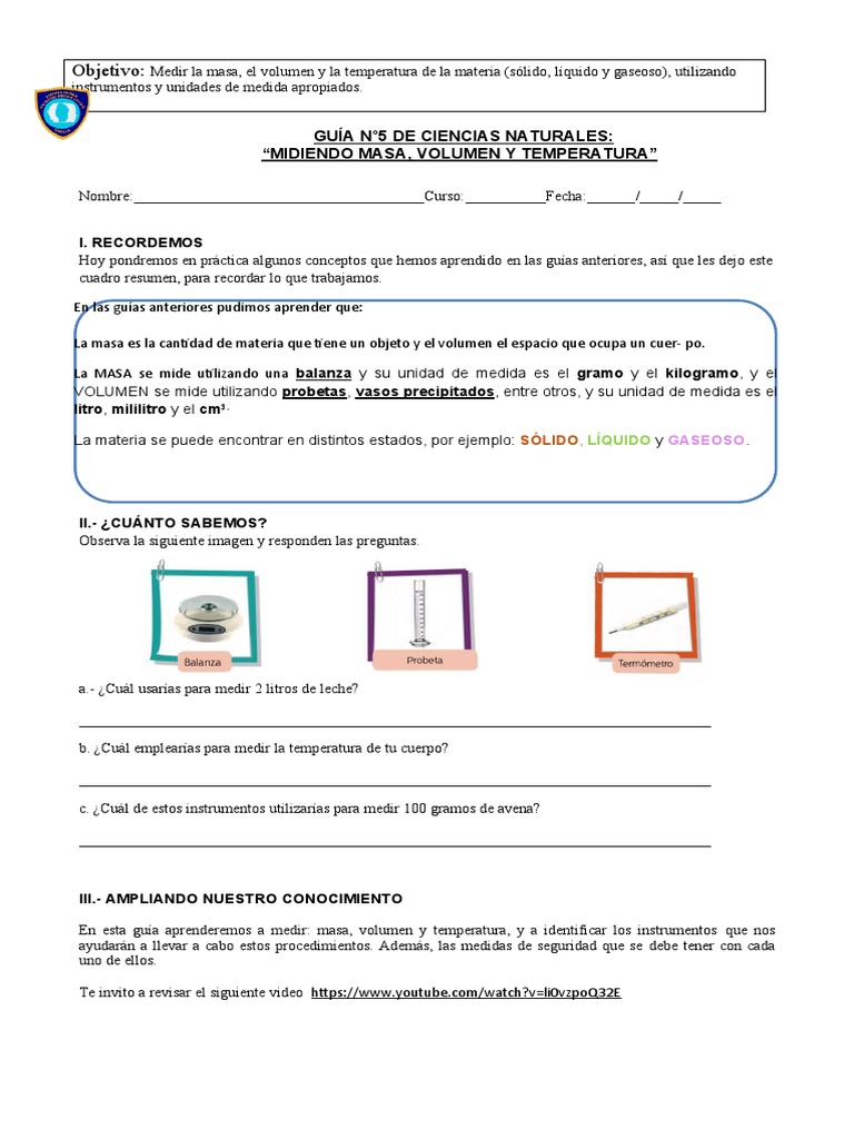 Guía de Medición Volumen, Masa y Temperatura. | PDF | Volumen | Termómetro