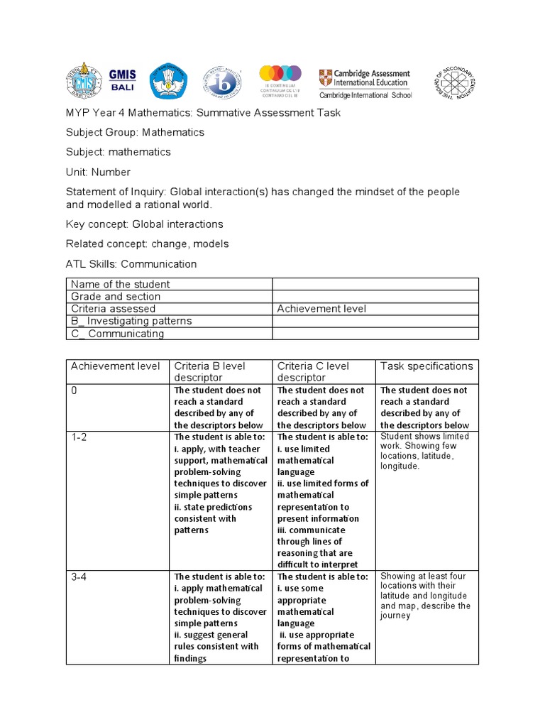 MYP Year 4 Mathematics SA NUMBER | PDF | Mathematics | Longitude