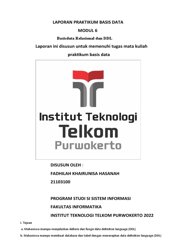 Modul 6 Basdat - 21103100 - Fadhilah Khairunisa Hasanah | PDF | Komputer