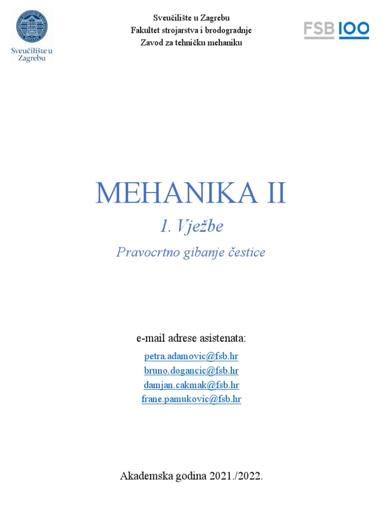 MEHANIKA II VJEZBE 1 Zadaci | PDF