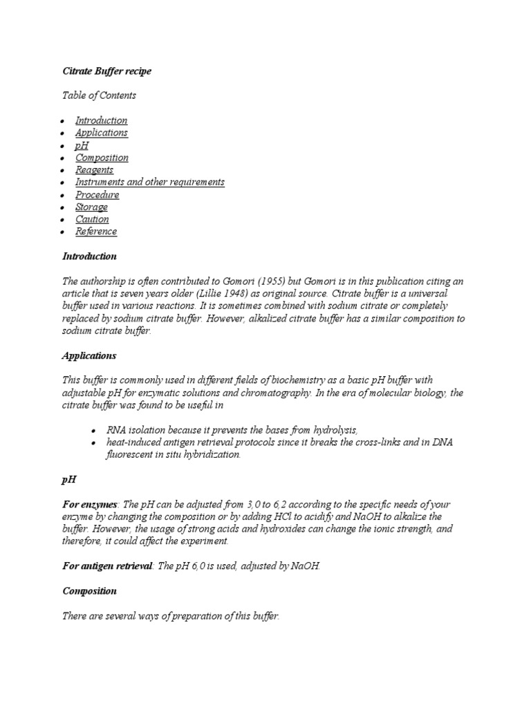 Citrate Buffer Recipe | PDF | Buffer Solution | Ph