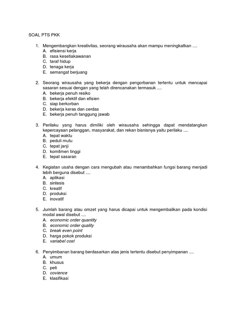 Soal PTS PKK XII | PDF
