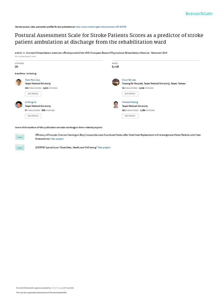 Postural Assessment Scale For Stroke Patients | PDF | Receiver ...