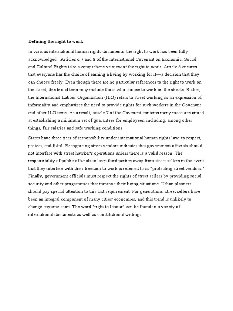 Defining The Right To Work | PDF | International Labour Organization ...