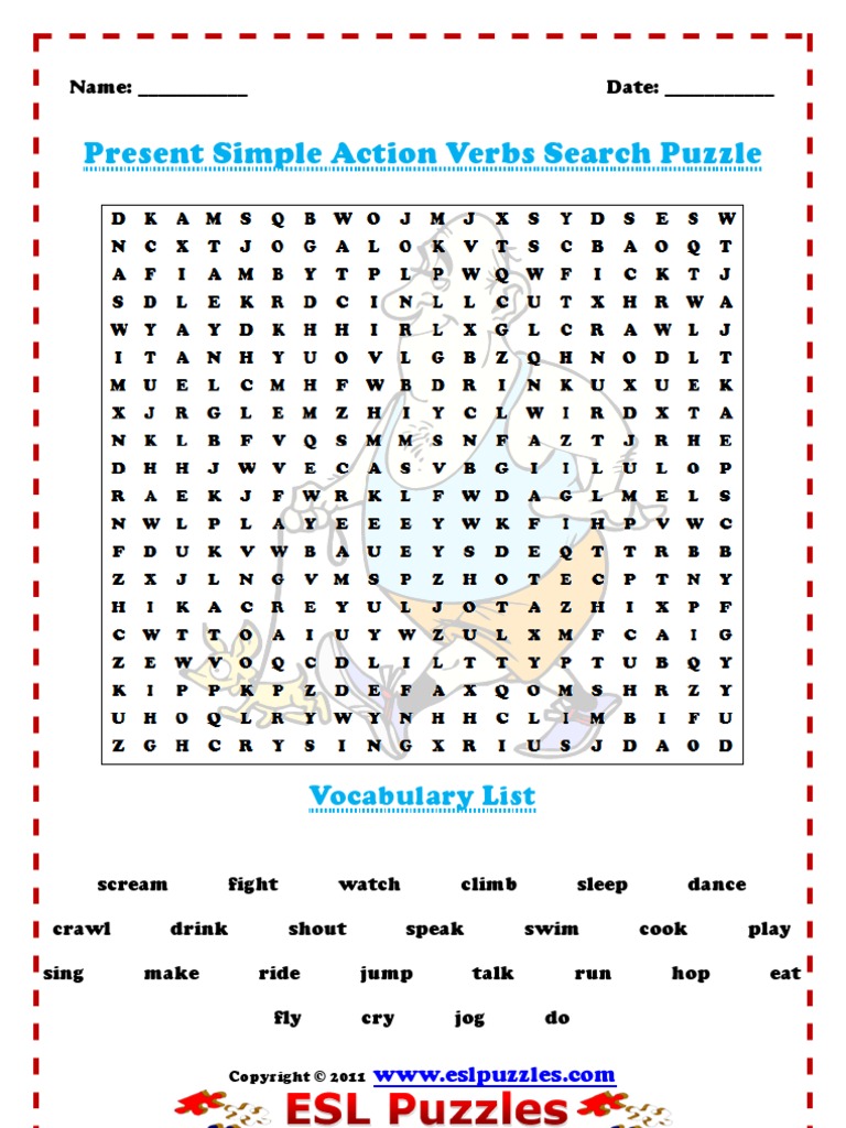 Present Simple Word Search Printable - Word Search Maker