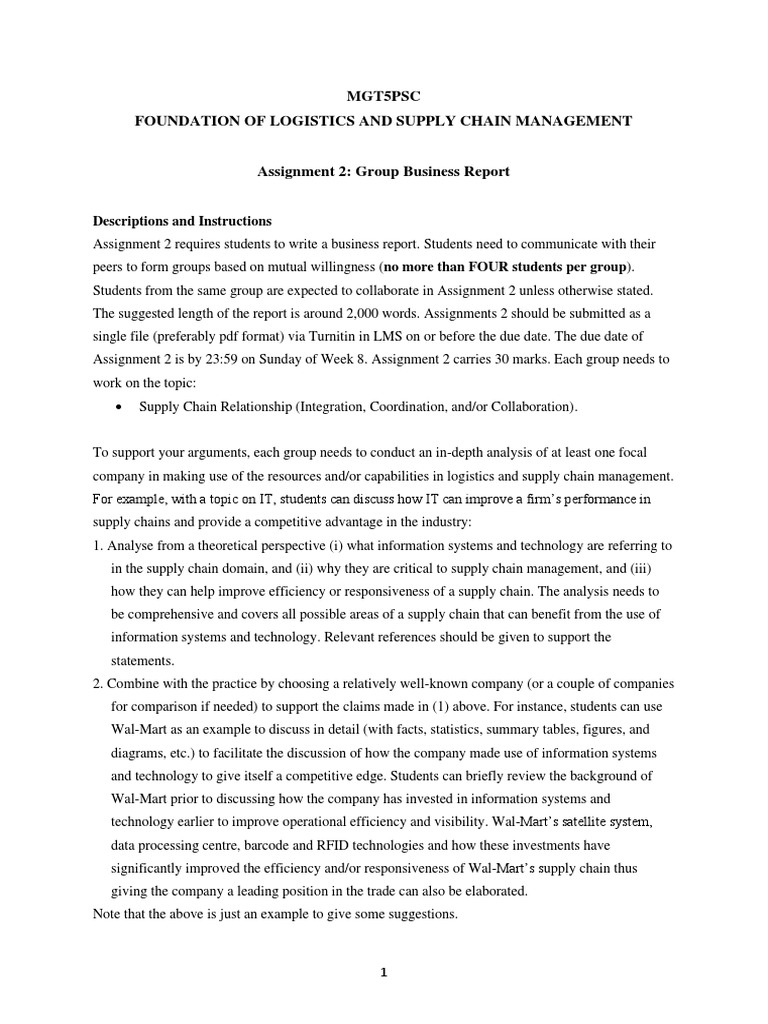 Assignment 2 Group Business Report | PDF | Supply Chain Management ...
