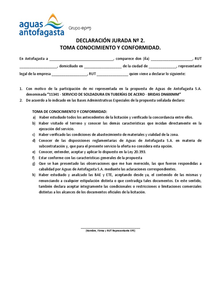 Declaracion Jurada 2 - Toma Conocimiento y Conformidad 11341 | PDF